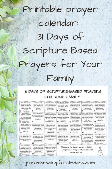 Scripture Prayers for Your Family Prayer Calendar